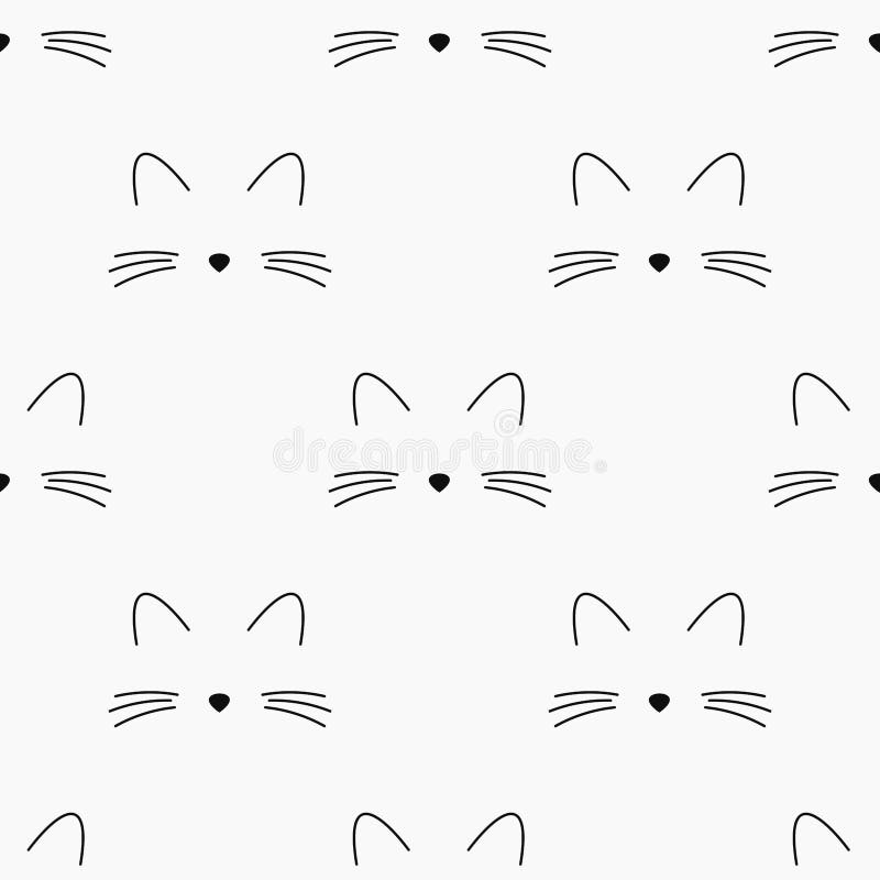Cute Cat Face Seamless Pattern Stock Vector - Illustration of kitty ...