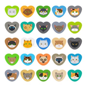 Cute Cat Faces in Heart Shape Stock Vector - Illustration of faces ...