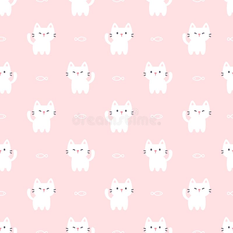 Cute Cat and Fish Seamless Pattern Background Stock Vector ...