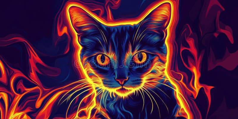 Cute Cat with Flames stock image. Image of fire, wildlife - 362076659