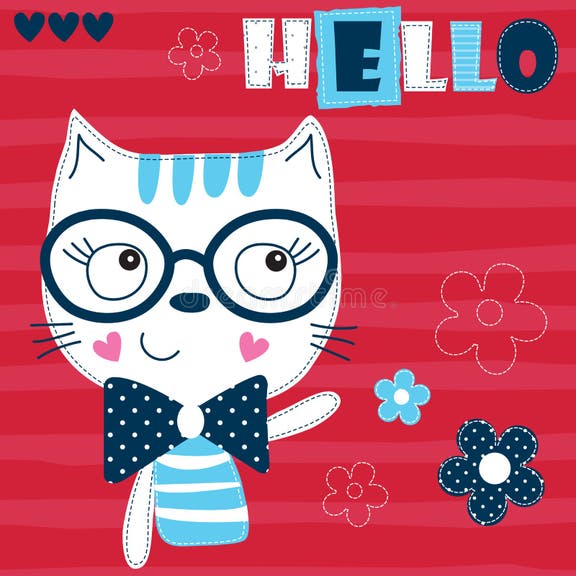 Cute Cat and Flowers Vector Illustration Stock Vector - Illustration of ...