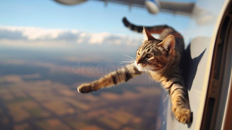 Cute Cat Flying on Airplane . Generative Ai Stock Illustration ...