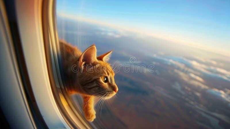 Cute Cat Flying on Airplane . Generative Ai Stock Illustration ...