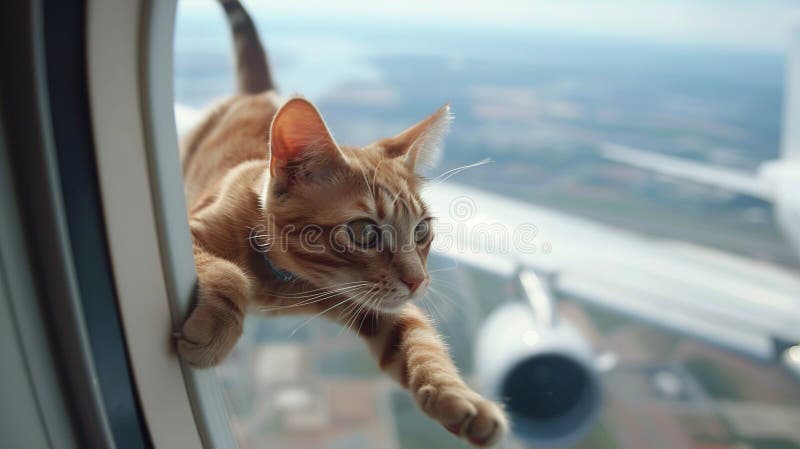 Cute Cat Flying on Airplane . Generative Ai Stock Illustration ...