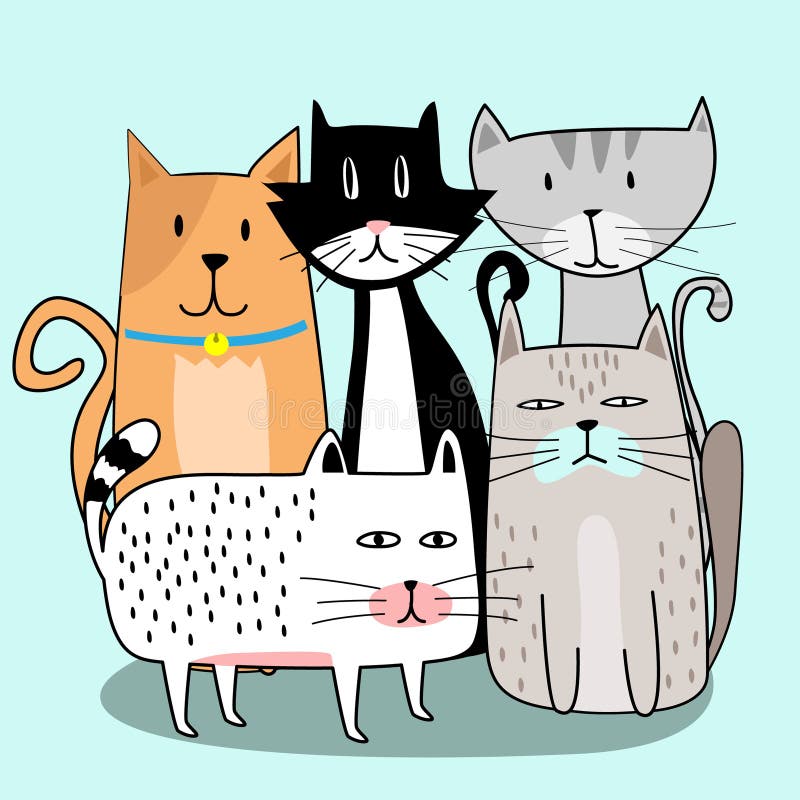 Cute Cat Gang with Hand Drawn Cartoon Stock Vector - Illustration of ...