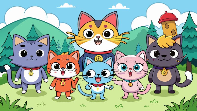 Cute Cat Gang with Hand Drawn Cartoon Stock Vector - Illustration of ...