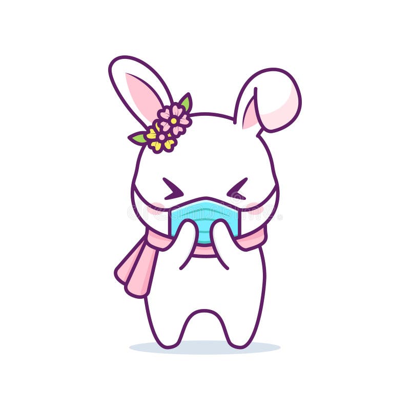 Cute Rabbit Getting Sick with Medical Mask Stock Vector - Illustration ...