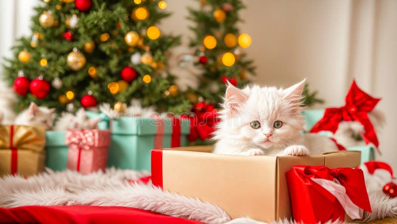 Cute Cat Gift Box Christmas December Stock Illustration - Illustration ...
