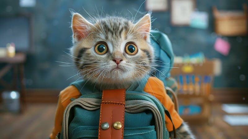 Cute Cat Going To School . Generative a Stock Illustration ...