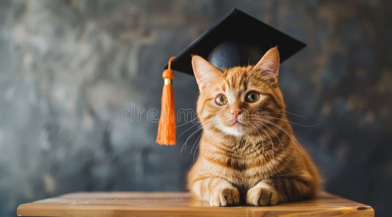 Cute cat in graduation cap stock illustration. Illustration of kitten ...