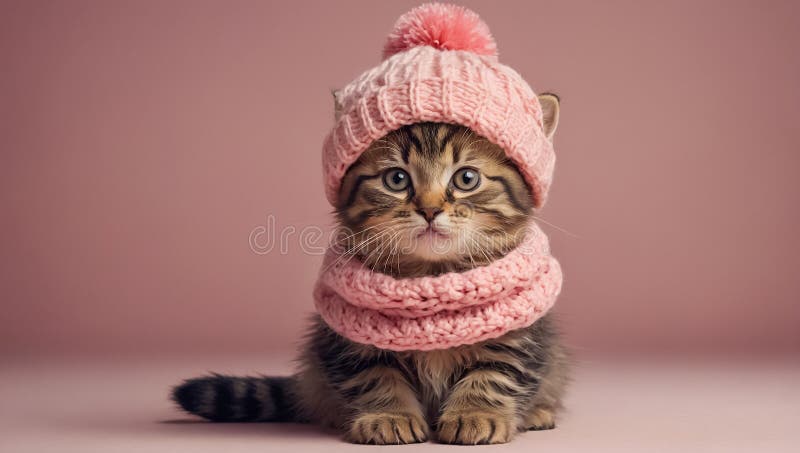 Cute cat in a hat stock illustration. Illustration of funny - 323806929