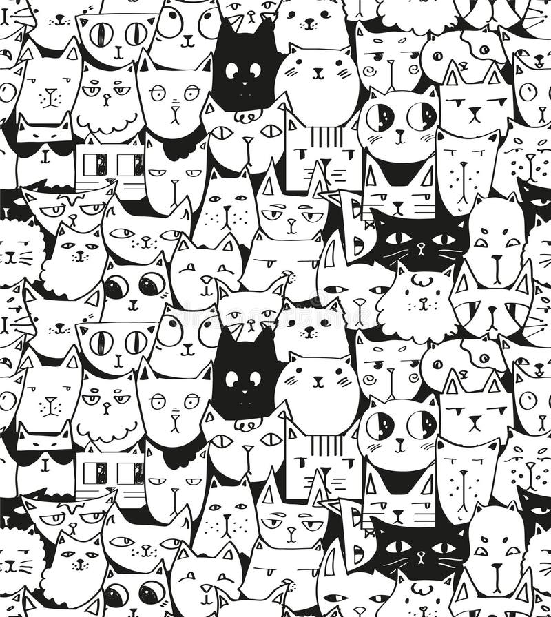 Cute Cat Heads Doodles Seamless Vector Pattern Stock Vector ...