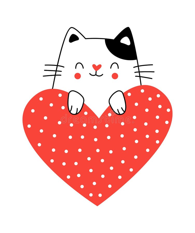 Cute Cat with Heart Contemporary Line Art Element Stock Vector ...