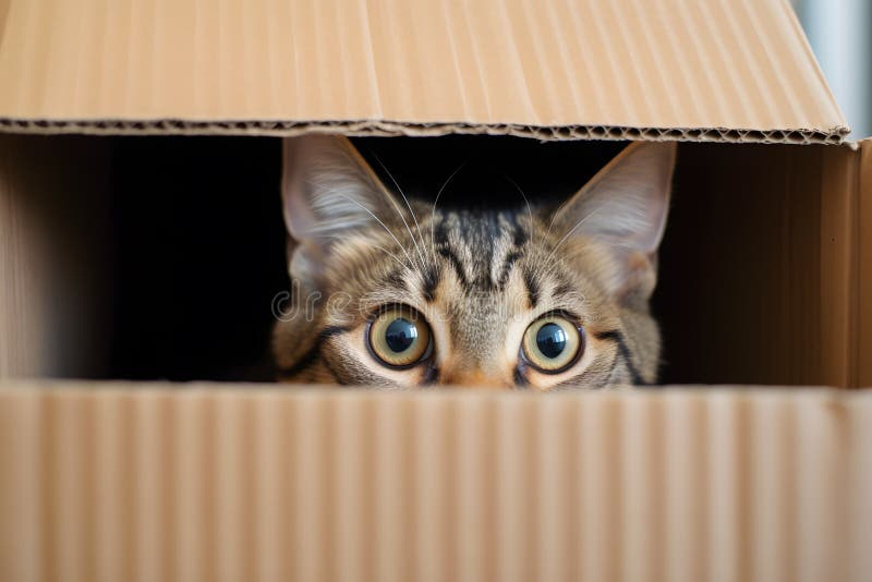 Cute Cat Hiding Inside of Cardboard Box Stock Illustration ...