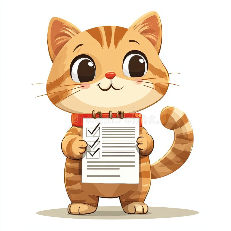 Cute Cat Holding Checklist, Focused on Work and Motivation Stock ...