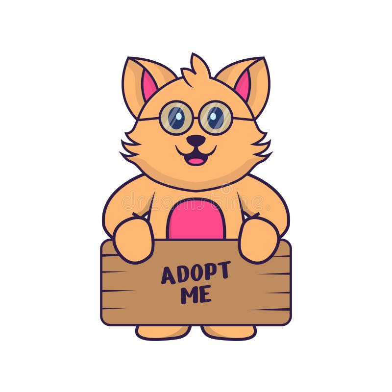 Cute Cat Holding a Poster Adopt Me Stock Vector - Illustration of print ...