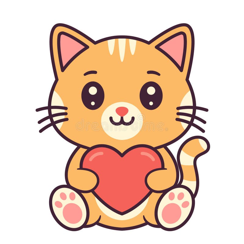 Cute Cat Holds Heart in Paws. Valentines Day Concept Stock Illustration ...