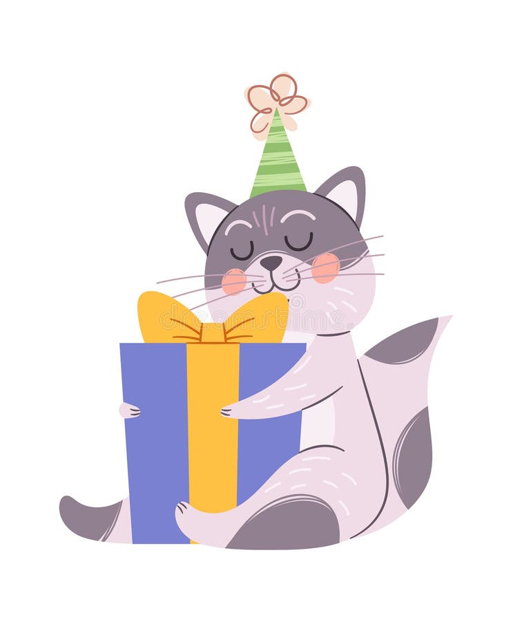 Cute Cat Hugging Birthday Gift Stock Vector - Illustration of gift ...