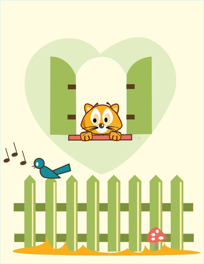 Cute cat hunting stock vector. Illustration of bird, design - 10463545