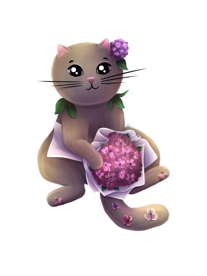 Cat with hydrangea flowers stock photo. Illustration of botanical ...