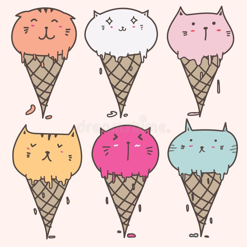 Cute Cat Ice Cream Set. stock vector. Illustration of food - 116209181