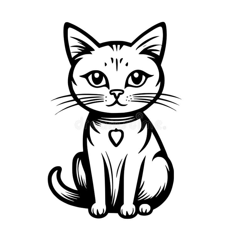 Cute Cat Icon, Outline Style Stock Illustration - Illustration of ...