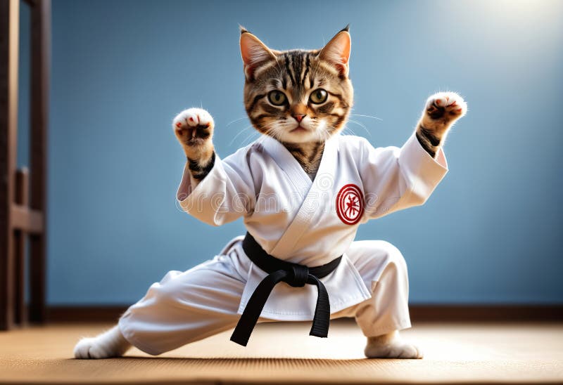 Cute Cat in Karate Uniform. Generative AI Stock Illustration ...