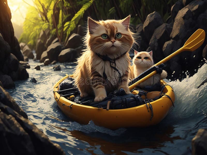 Cute Cat in a Kayak on the River. Ai Generated Stock Illustration ...