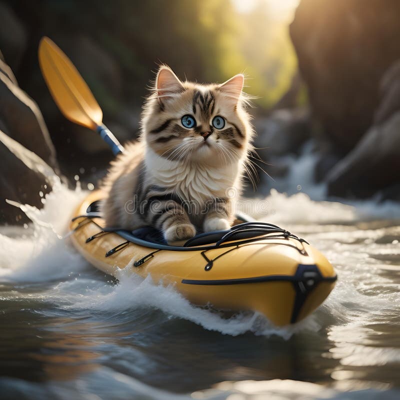 Cute Cat in Kayak on the River in Summer Day. Generative Ai Stock ...