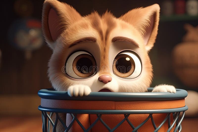 Cute Cat Kitten Inside a Basket Cartoon Illustration Generative Ai ...