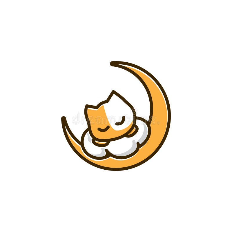 Cute Cat Kitten Sleeping on Crescent Moon Cartoon Mascot Logo Stock ...