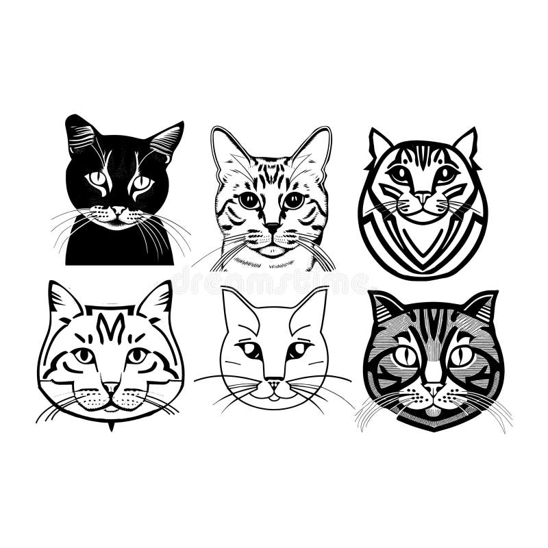 Cute Cat Line Art Vector Coloring Pages Stock Vector - Illustration of ...