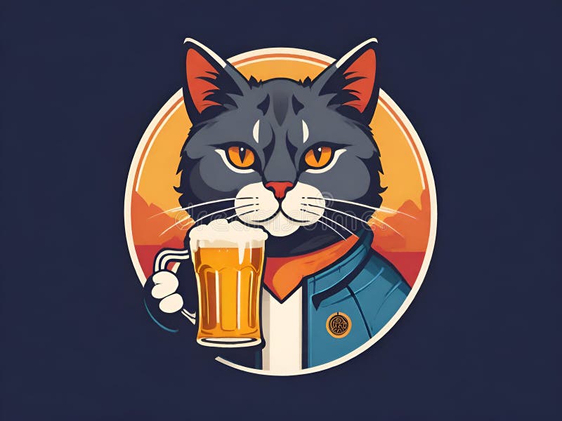 Cat Logo Happily Drinking Beer Celebration Stock Illustration ...