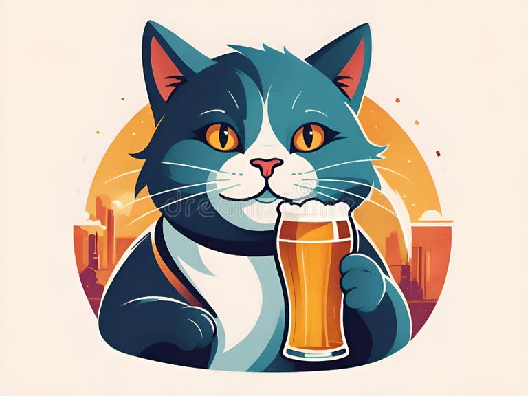 Cat Logo Happily Drinking Beer Celebration Stock Illustration ...