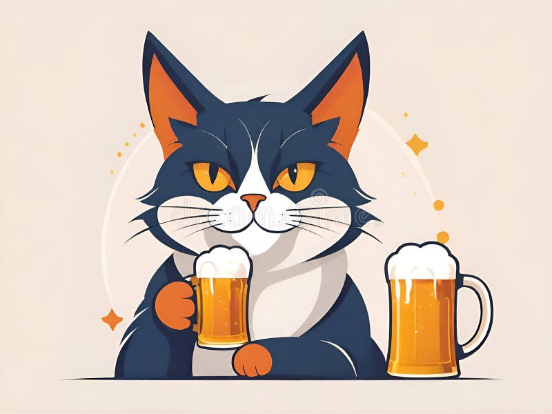 Cat Logo Happily Drinking Beer Celebration Stock Illustration ...