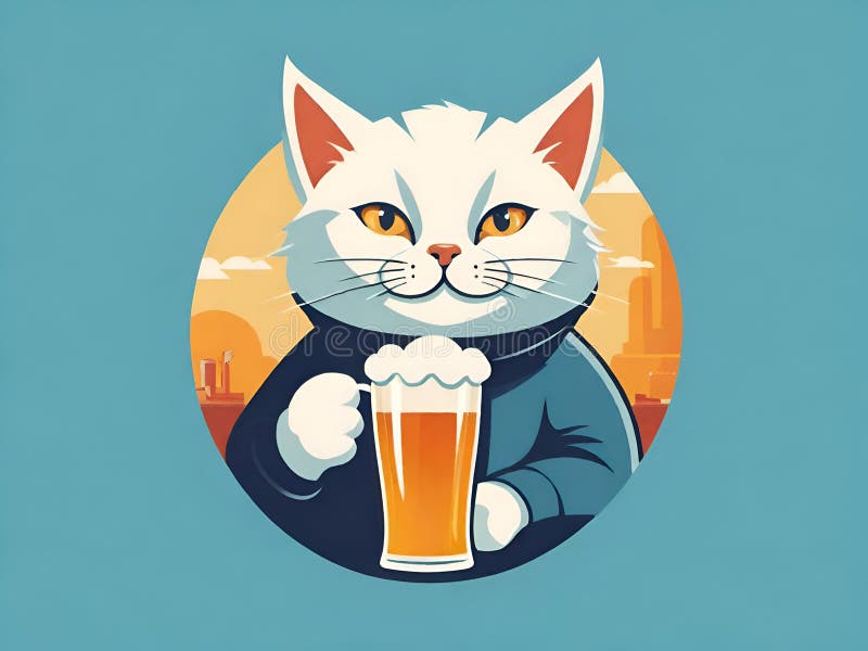 Cat Logo Happily Drinking Beer Celebration Stock Illustration ...