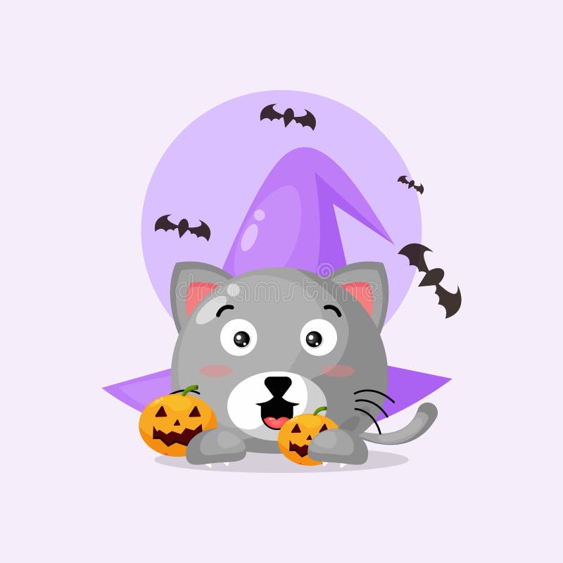 Cute Cat Lying Under Witch Hat Cartoon Illustration Stock Vector ...