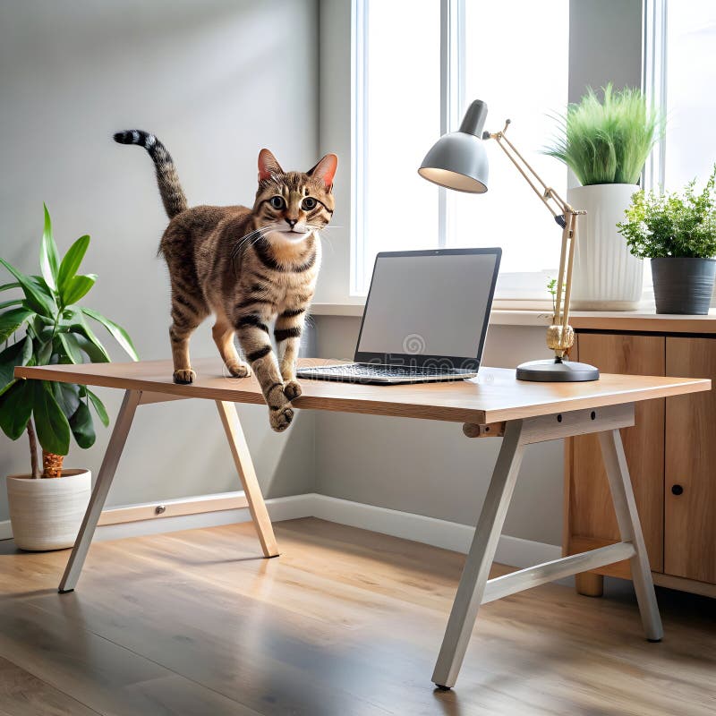 A Cute Cat Manages a Home Office, Complete with a Tiny Desk and ...