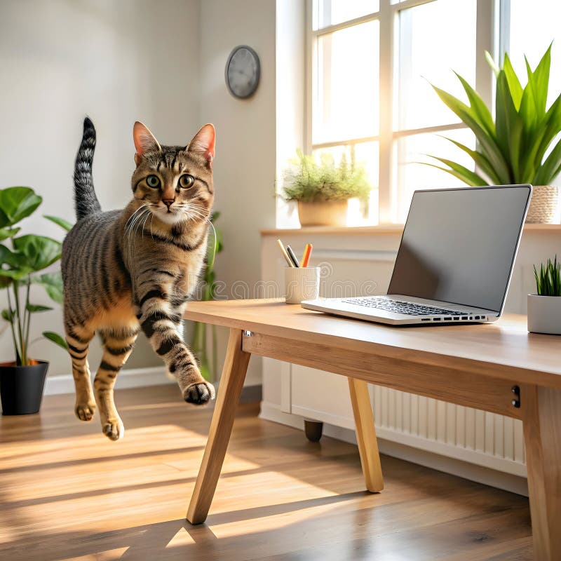 A Cute Cat Manages a Home Office, Complete with a Tiny Desk and ...