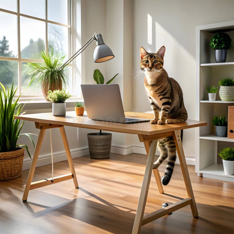 A Cute Cat Manages a Home Office, Complete with a Tiny Desk and ...