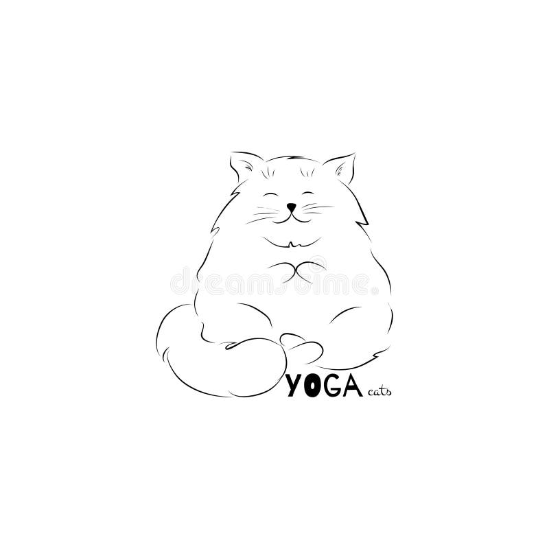 Cute Cat in Meditation.Yoga Cat. Hand Drawn Vector Illustration Stock ...