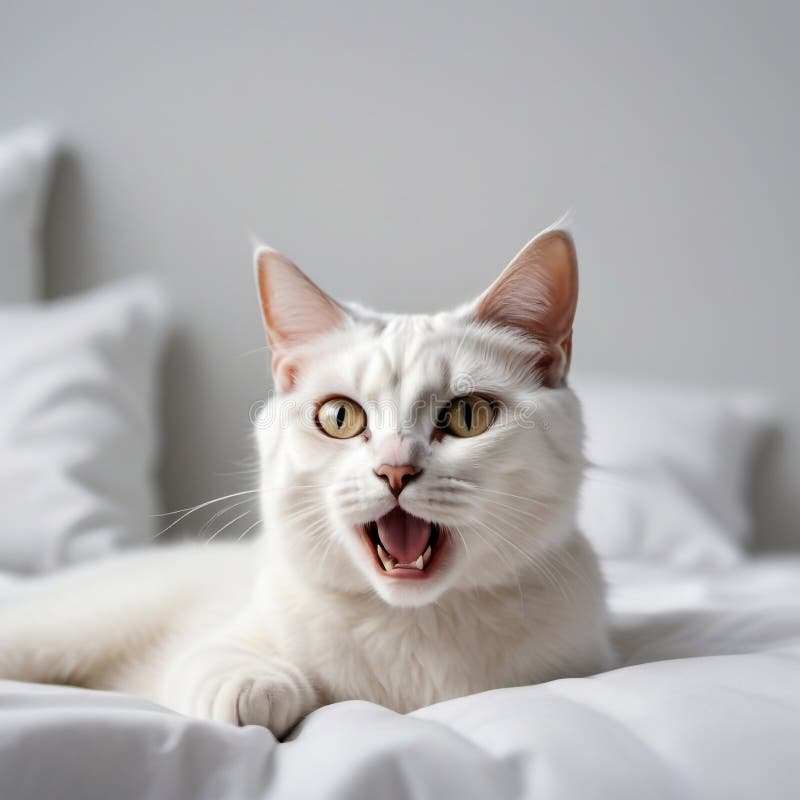 Cute Cat Meowing on the Bed Stock Illustration - Illustration of mammal ...
