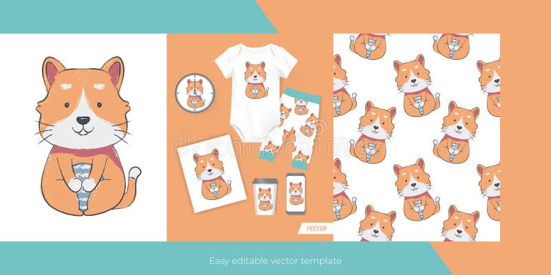 Cute Cat for Merch and Seamless Pattern Stock Vector - Illustration of ...