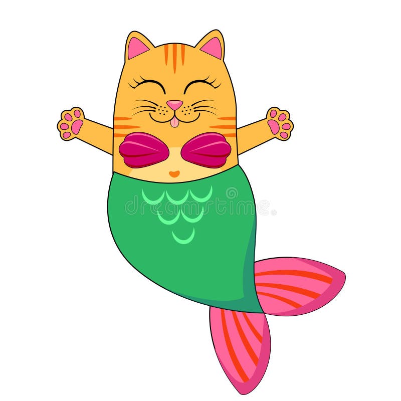 Mermaid Kitty Cat Cartoon Characters. Underwater Cats Mermaids Vector ...