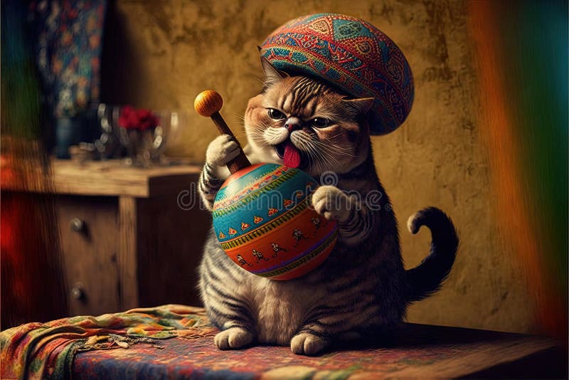 Cute Cat Mexican Mariachi Illustration Generative Ai Stock Illustration ...