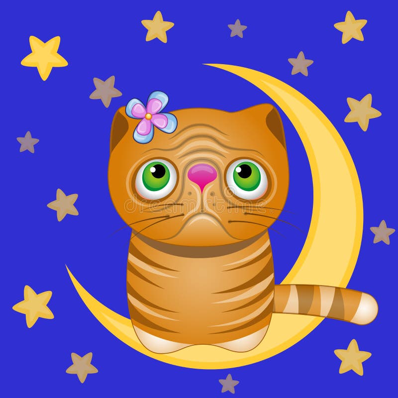 Cute Cat on the moon stock vector. Illustration of isolated - 45915391