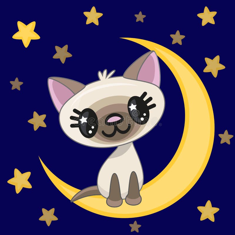 Cute Cat on the moon stock vector. Illustration of small - 53713346