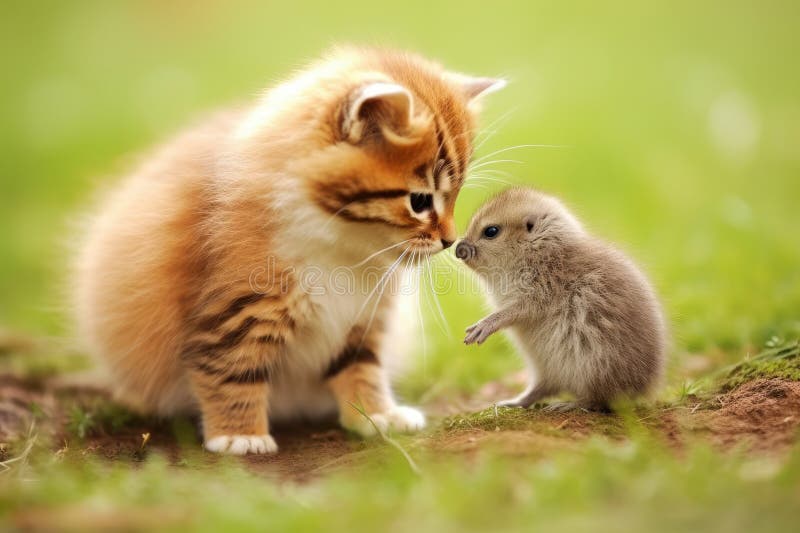 Cute Cat with Mouse Outdoors. Beautiful Illustration Picture Stock ...