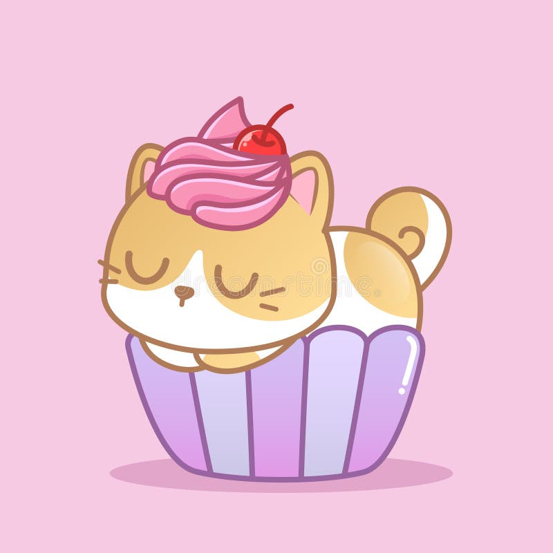 Cute Cat Muffin and Cupcake in Cute Style Stock Vector - Illustration ...