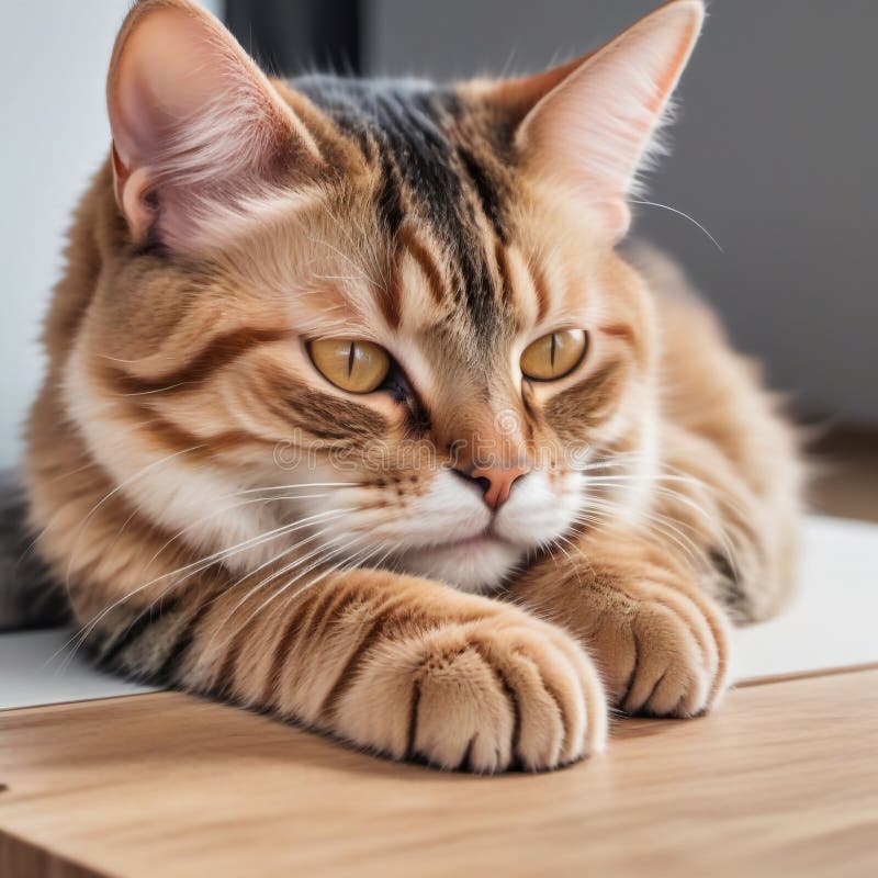 Cute Cat Napping on the Wooden Table Stock Illustration - Illustration ...